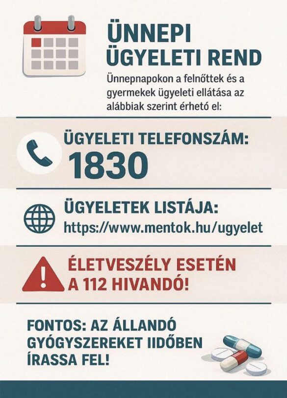 Ünnepi ügyeleti rend Szentesen: csak sürgősségi ellátás érhető el – Cs3.hu